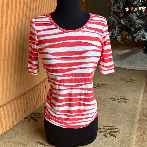 Basler | Tops | Basler Red And White Striped Short Sleeve Top | Poshmark